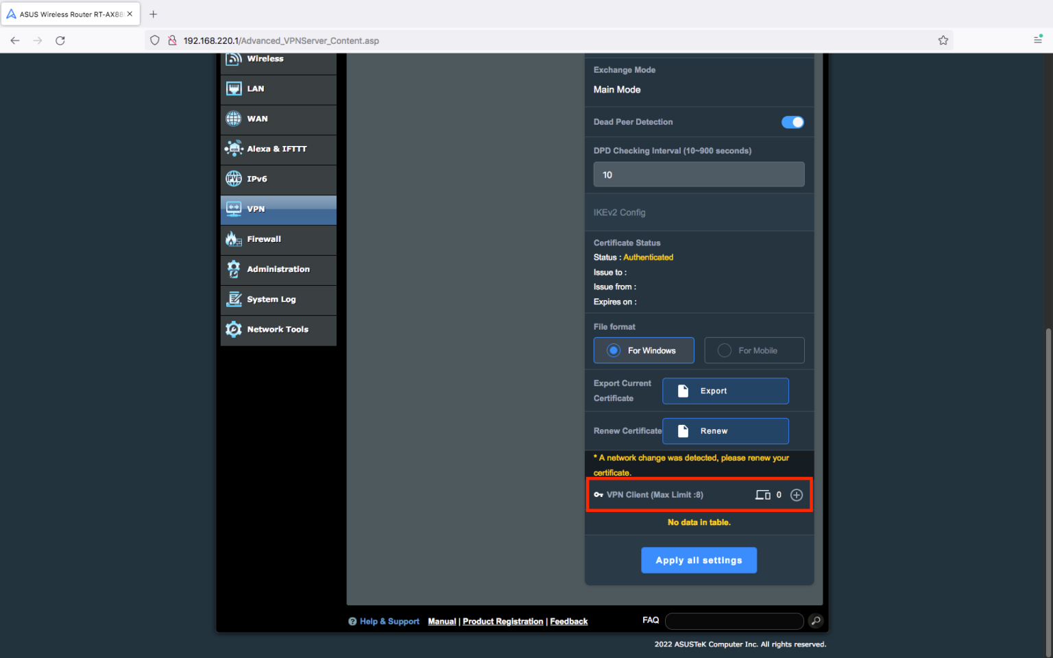 Configure VPN for an ASUS Router
