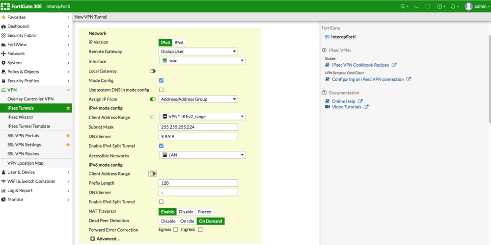 How to configure VPN for a Fortinet FortiGate Firewall